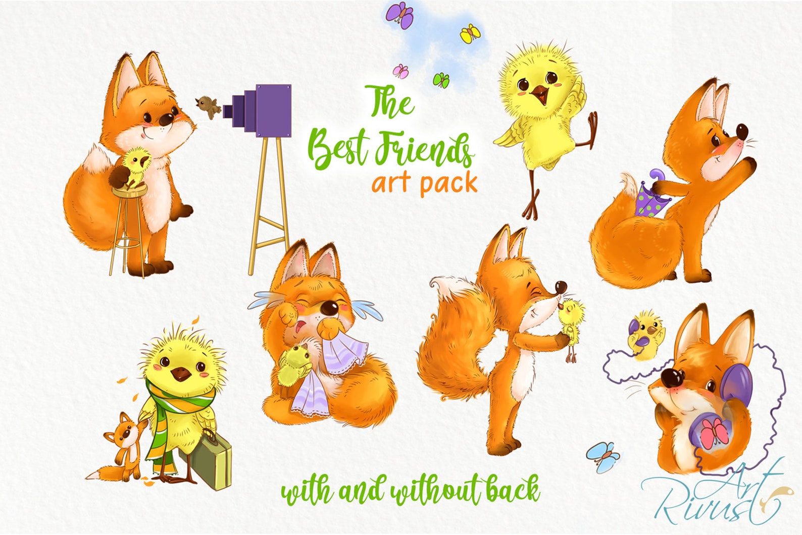 Fox and Chick PNG Clipart. the Best Friend Graphic Art. - Etsy