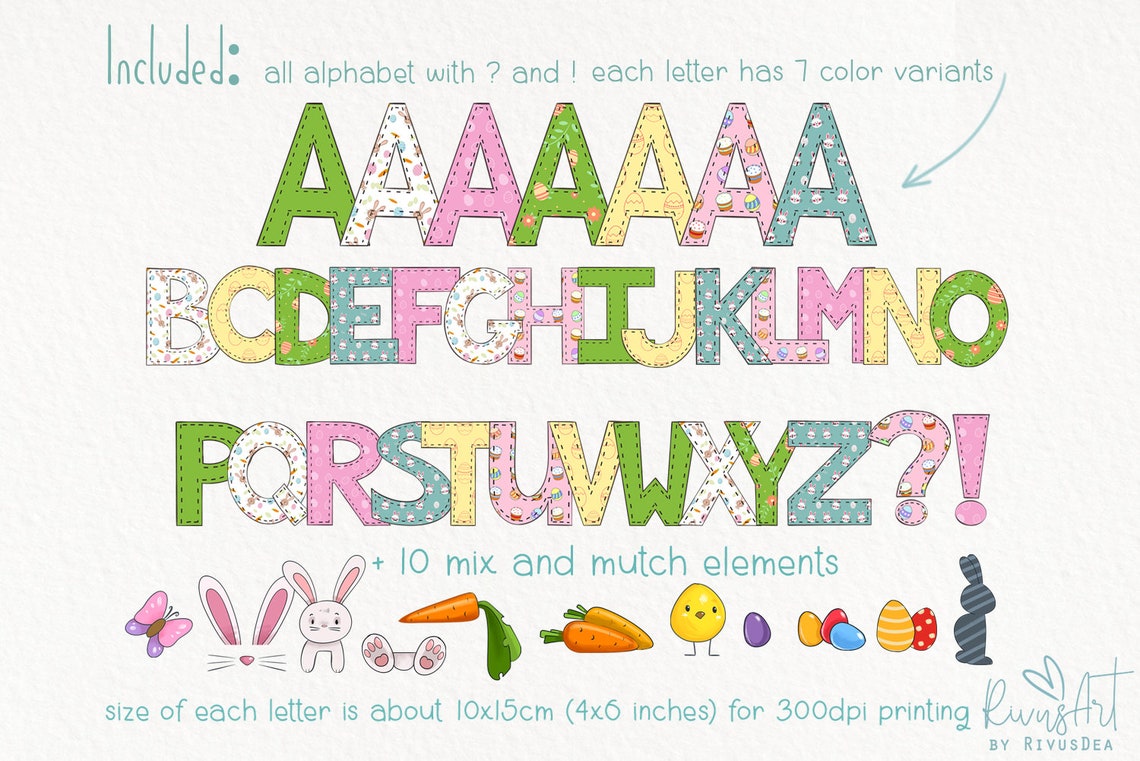 Complete Easter Doodle Alphabet Bundle Easter Sublimation | Etsy