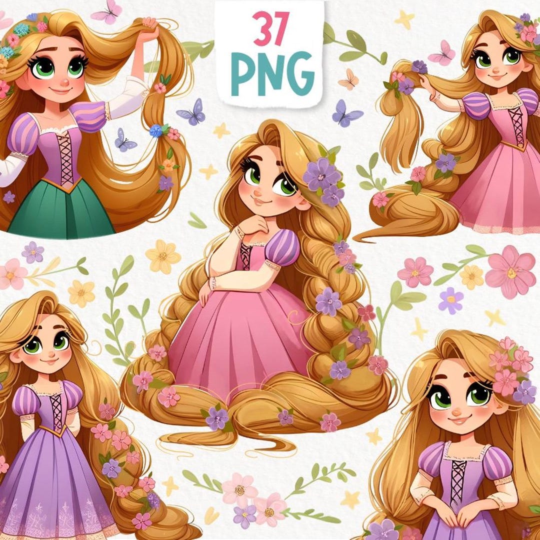 Rapunzel PNG Clipart Set, Commercial Use, Princess Graphics, Rapunzel ...