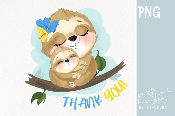 Be Safe Sloth With Mom PNG Design Download. Cute Sloth PNG. | Etsy