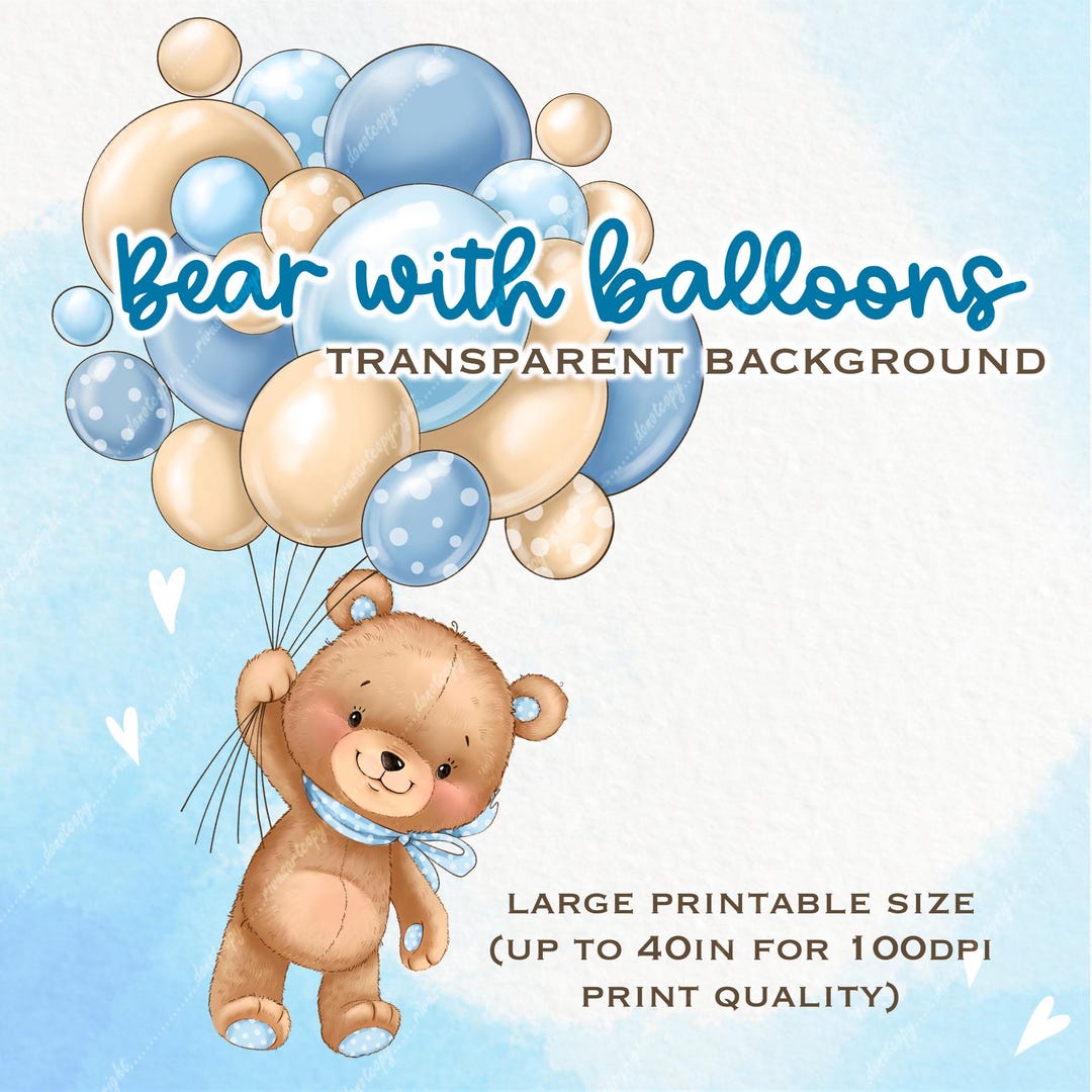 Bear With Balloons PNG | Baby Bear Sublimation | Balloons Clipart | Oh ...