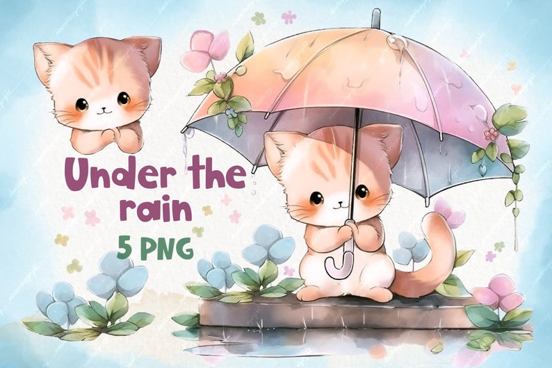 Cat Clipart L Rainy Day PNG L Spring Clip Art L Kitten PNG L - Etsy