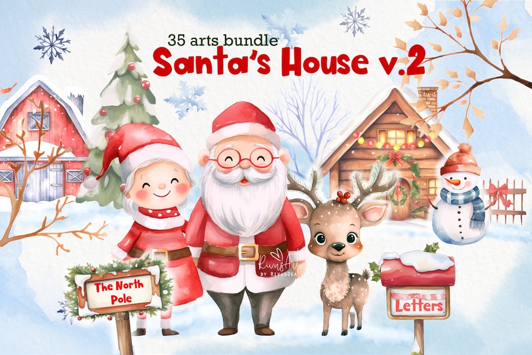 Santa Claus Family Clipart Png, Christmas Watercolor Graphics, Reindeer ...