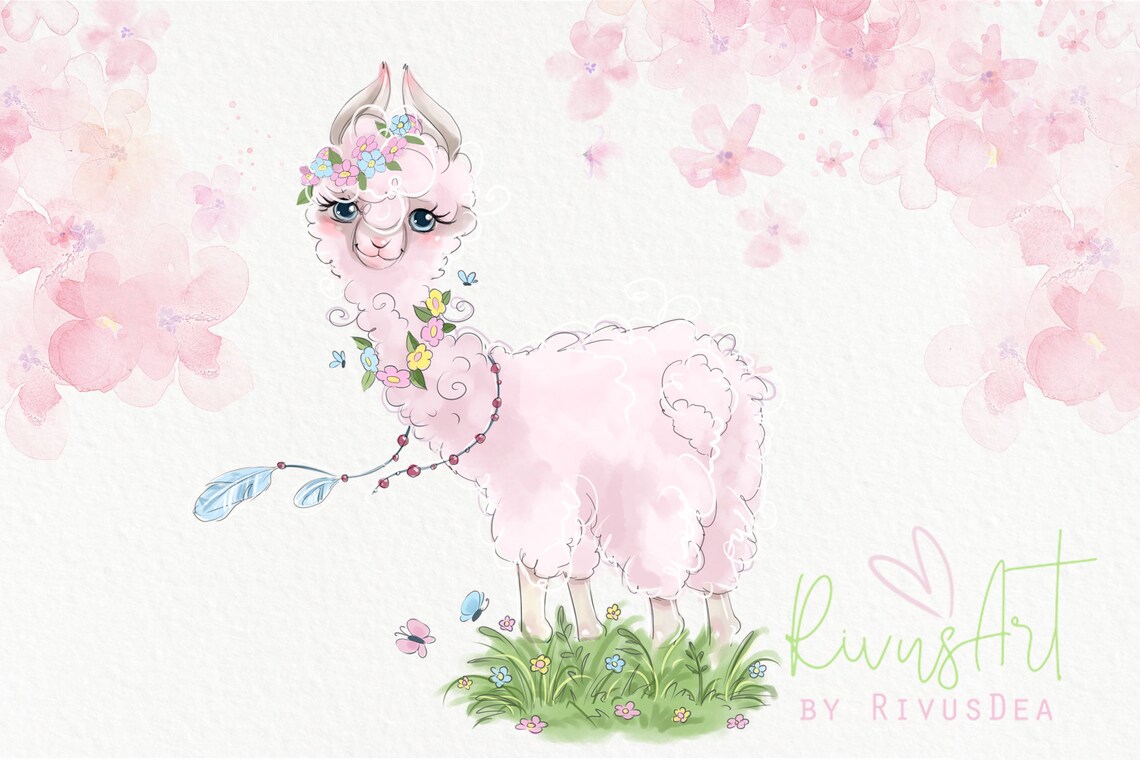 Llama PNG Clipart. Spring Alpaca Graphics Printable Painting. | Etsy