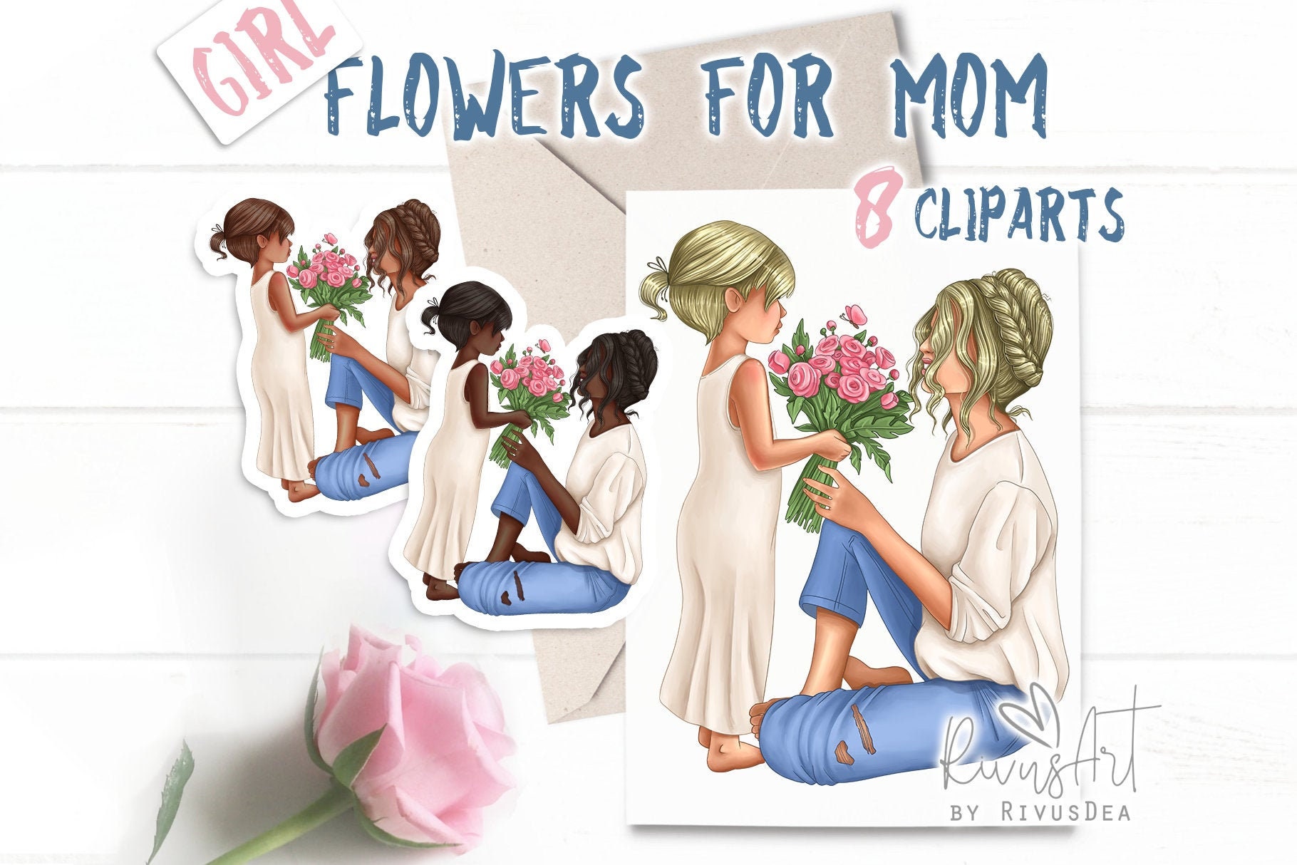 Mothers Day Clipart. Mother Daughter Clip Art. Mom of Girls - Etsy