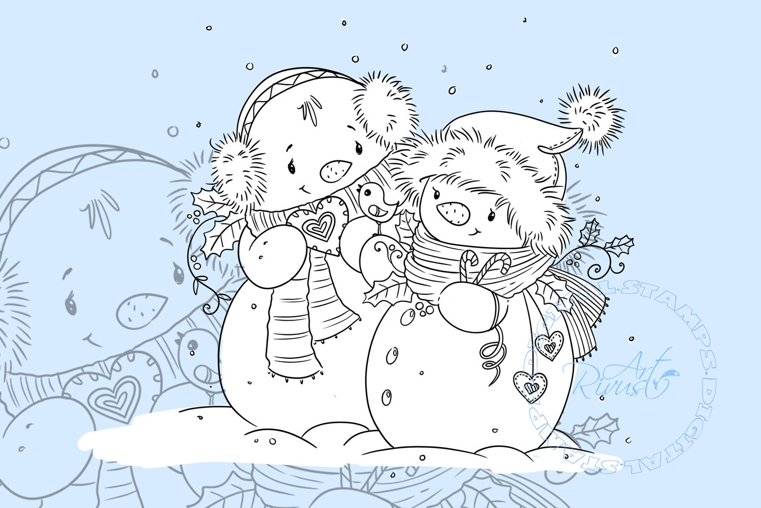 Christmas Digital Stamp Cute Snowmans Download. Digi Stamp | Etsy