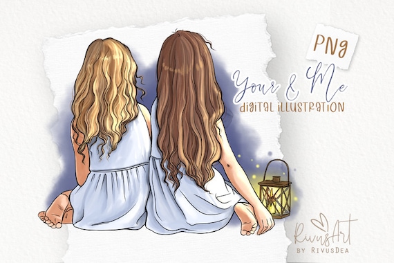 Best Friends Clipart. Vintage Besties PNG Clip Art. Sisters | Etsy