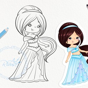 Princess Coloring Pages. Digital Stamps, Princesses, Fairytales, Girl ...
