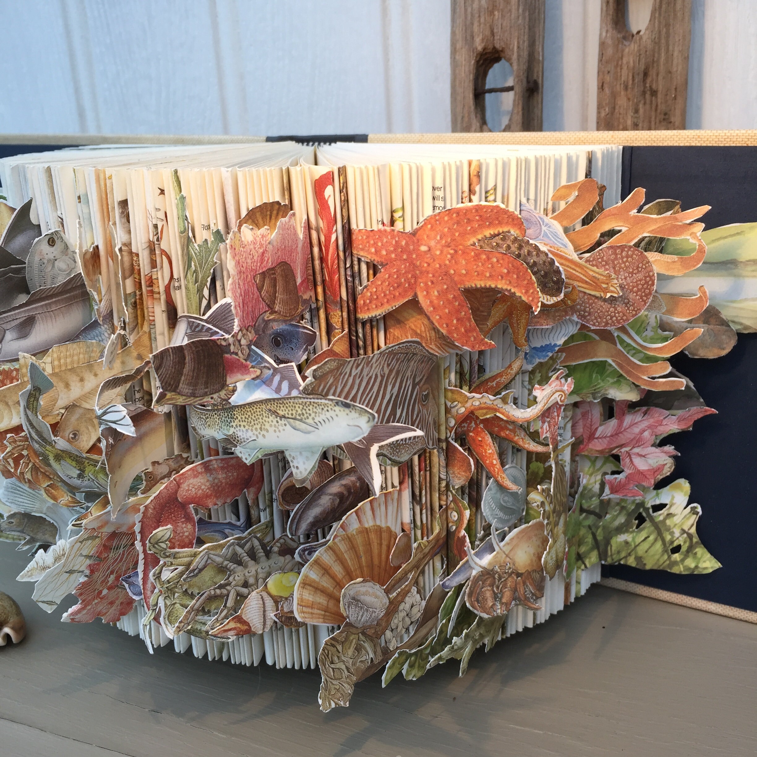 Fish and Water Life Large Unique Book Sculpture - Etsy