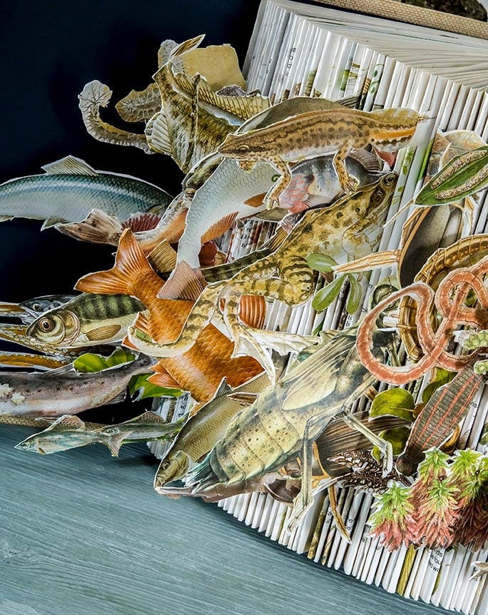 Fish and Water Life Large Unique Book Sculpture - Etsy