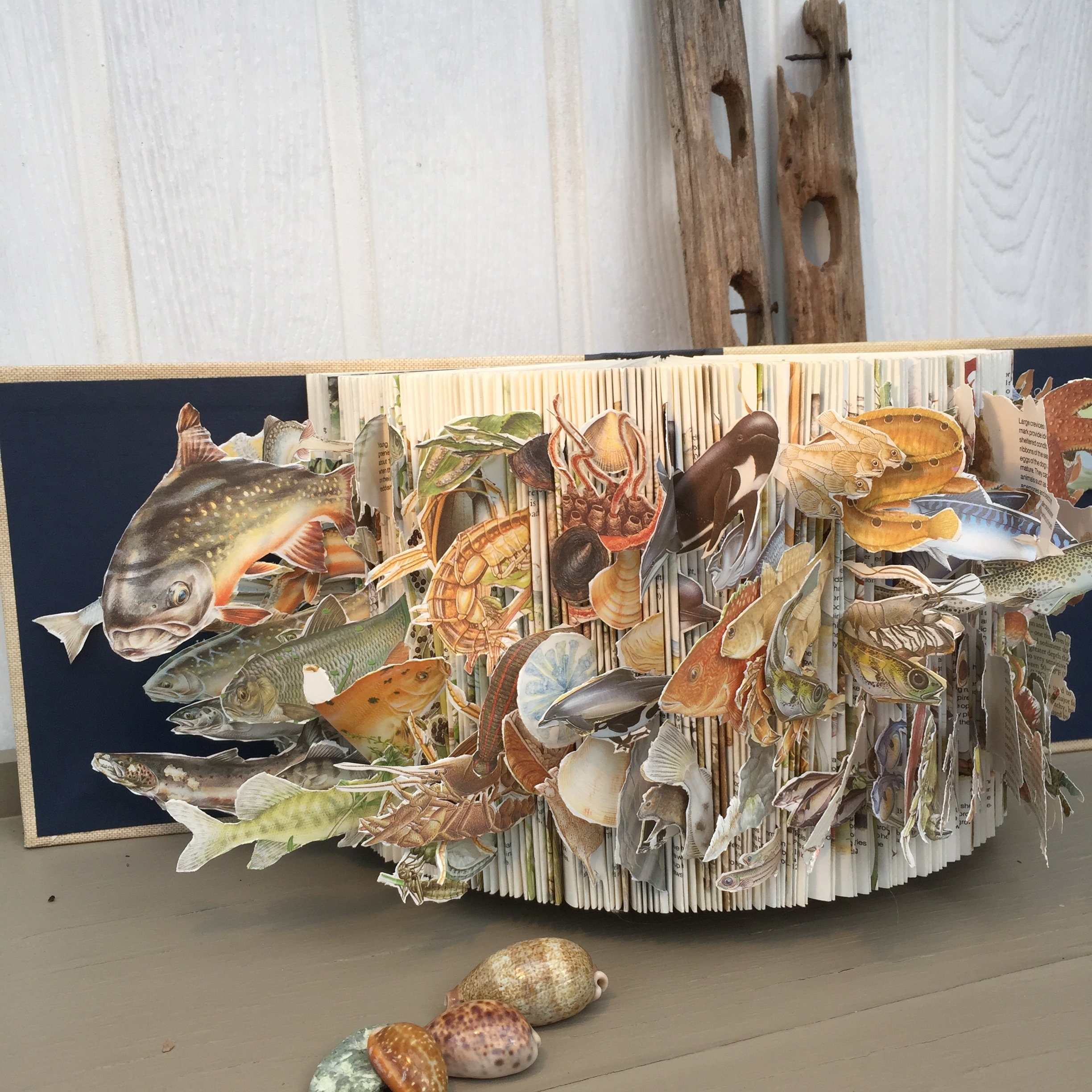 Fish and Water Life Large Unique Book Sculpture - Etsy