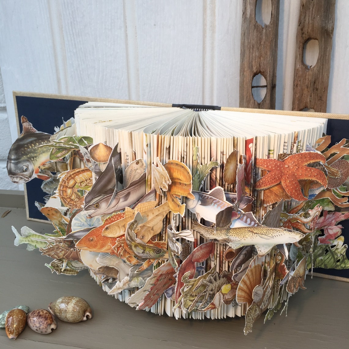 Fish and Water Life Large Unique Book Sculpture - Etsy