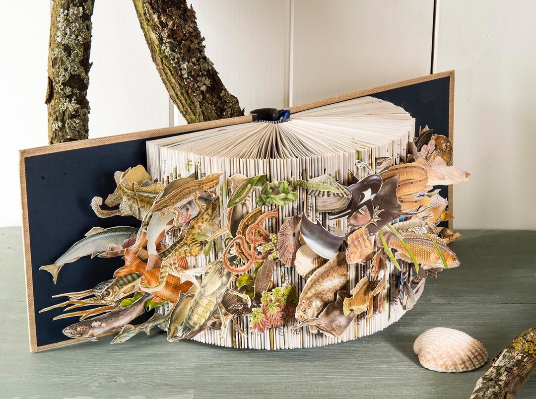Fish and Water Life - Large Unique Book Sculpture - Etsy