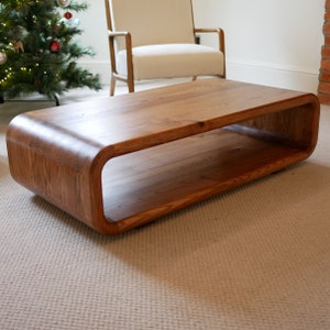 Solid Ash Wood Contemporary Curved Coffee Table - Etsy