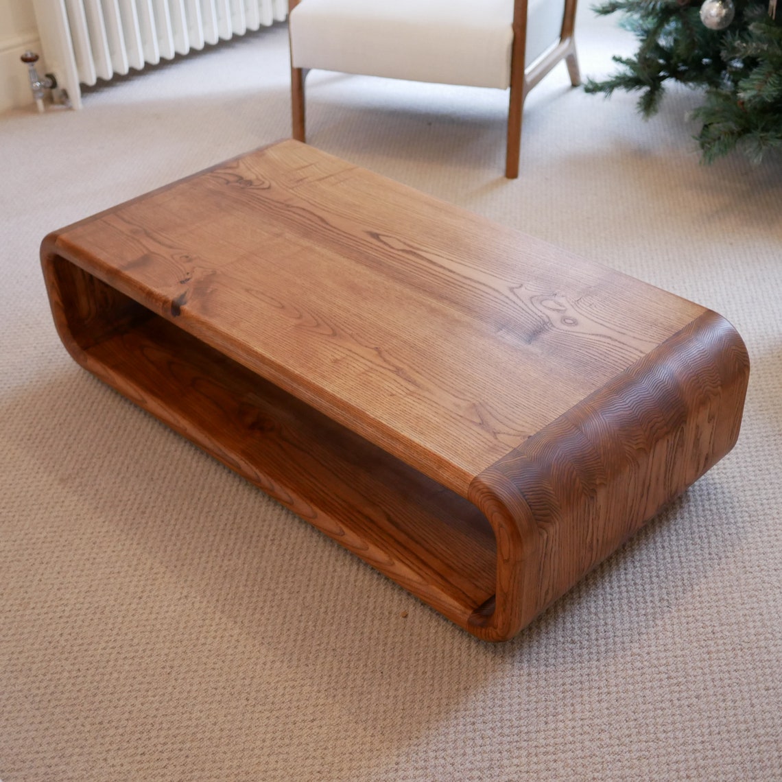 Solid Ash Wood Contemporary Curved Coffee Table - Etsy
