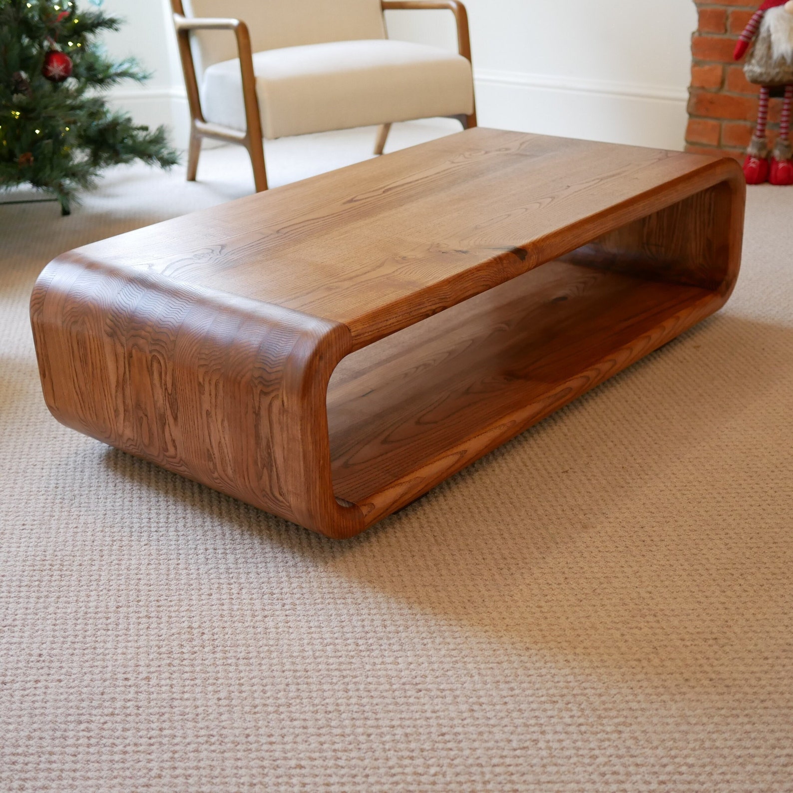 Solid Ash Wood Contemporary Curved Coffee Table - Etsy