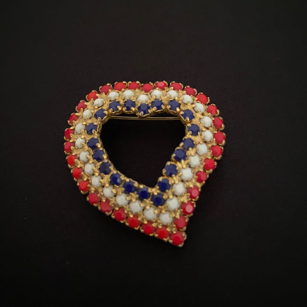 Red White and Blue Open Heart Brooch - Etsy
