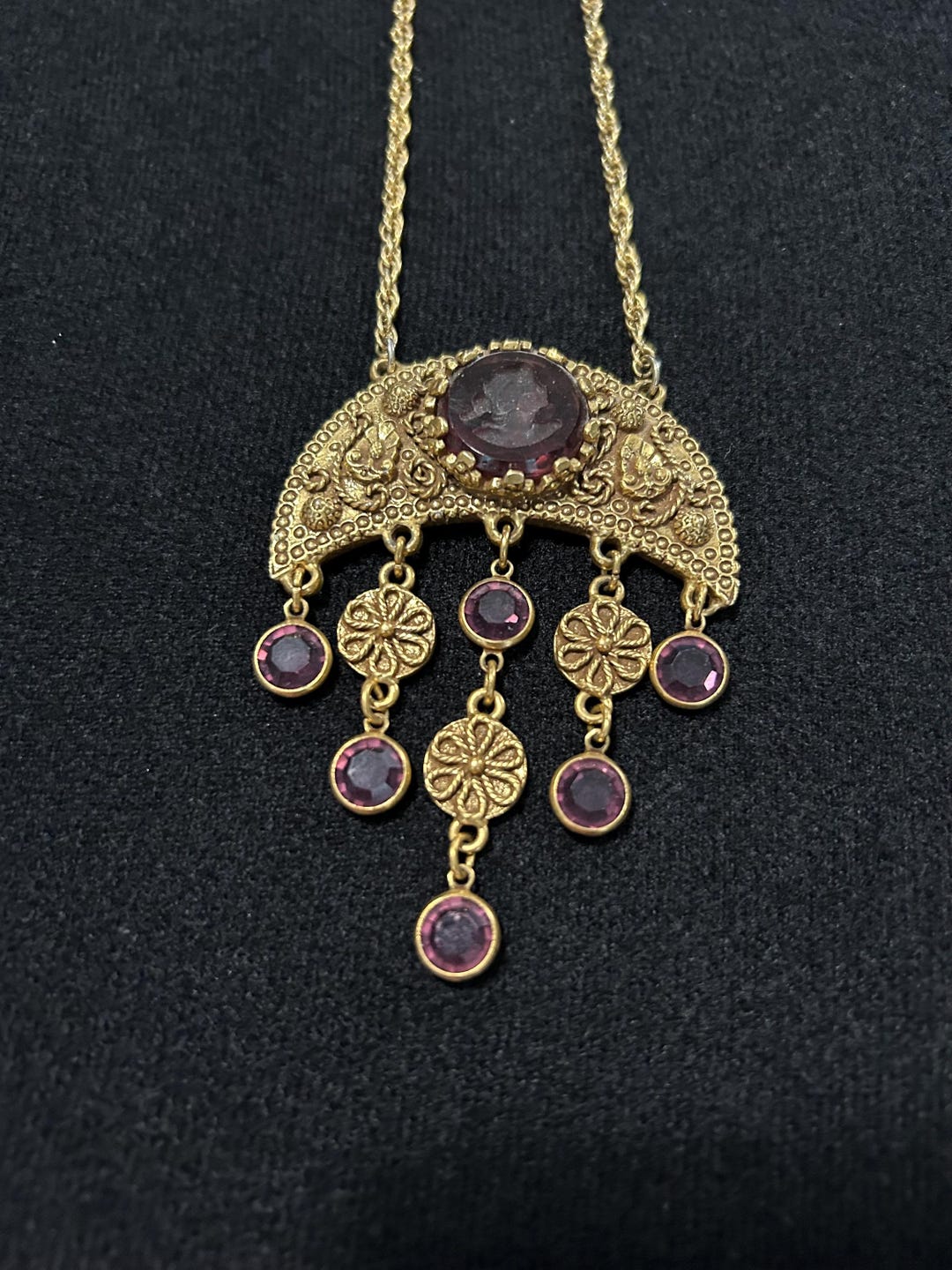 Goldette Reverse Intaglio Purple Glass Necklace - Etsy
