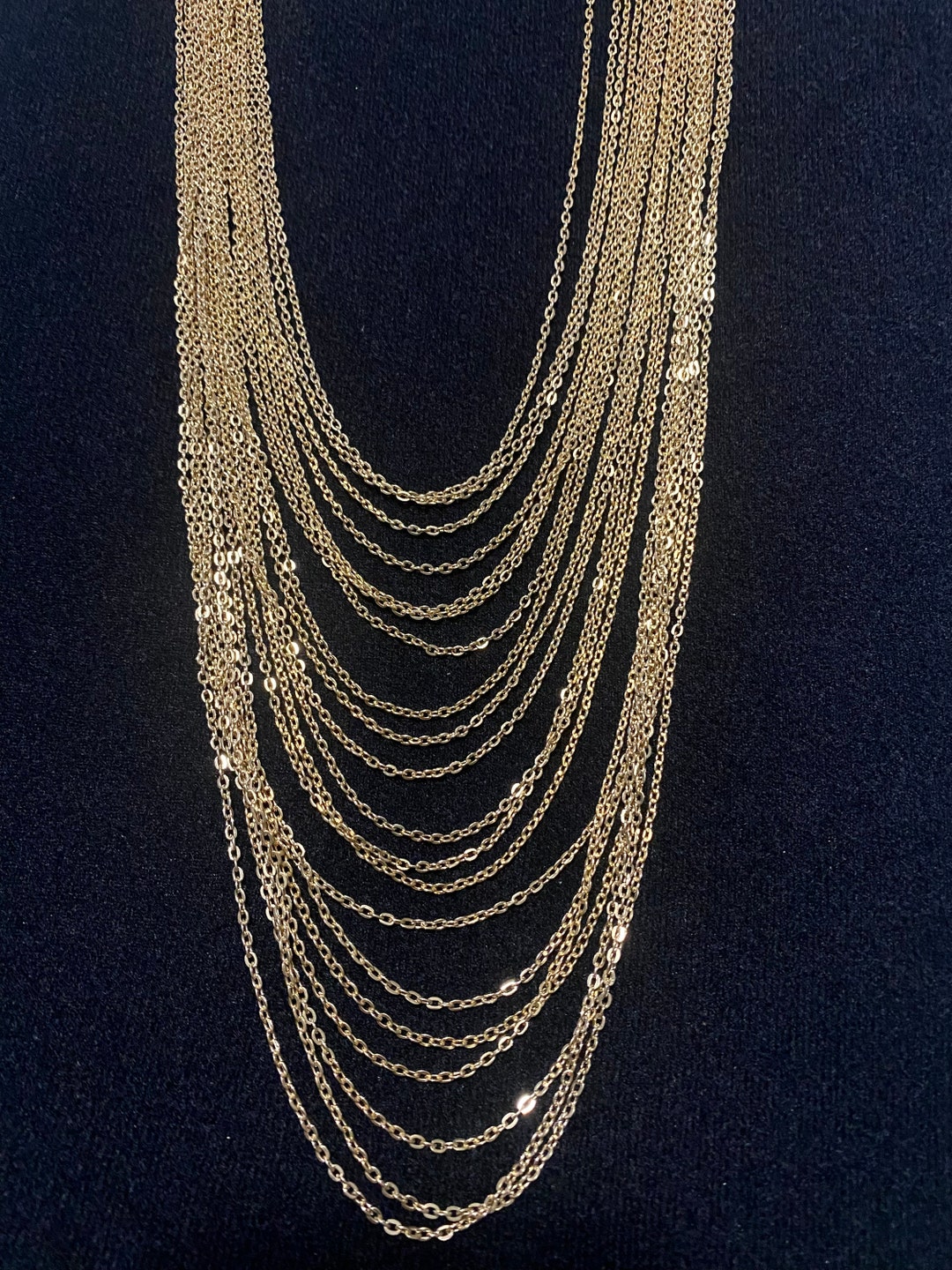 Twenty Strand Gold Long Waterfall Necklace - Etsy