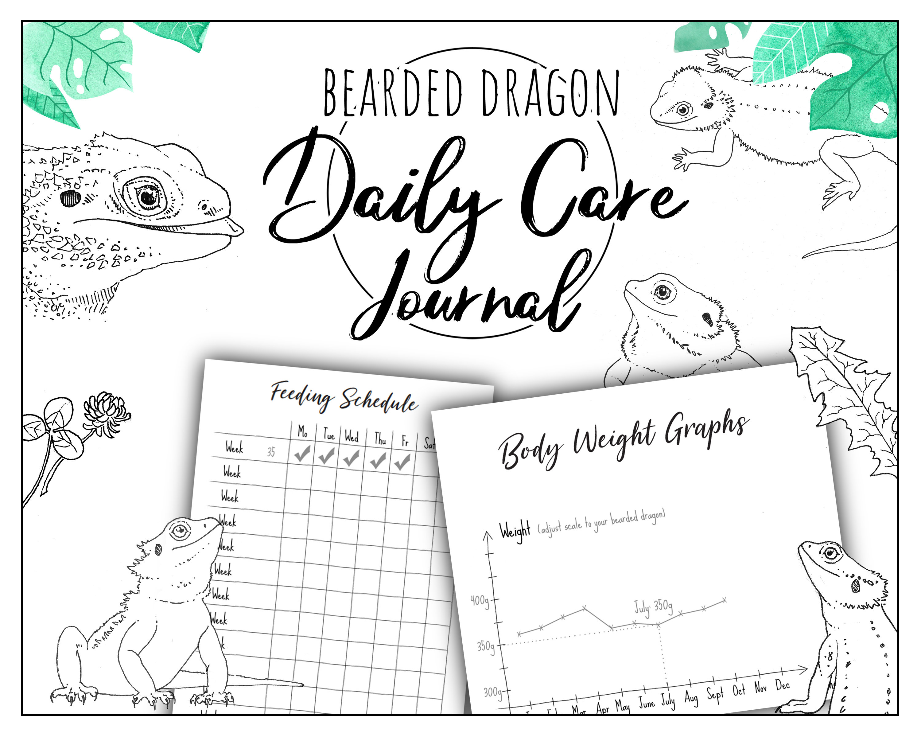 Bearded Dragon Daily Care Journal, Bearded Dragon Supplies, Bearded ...