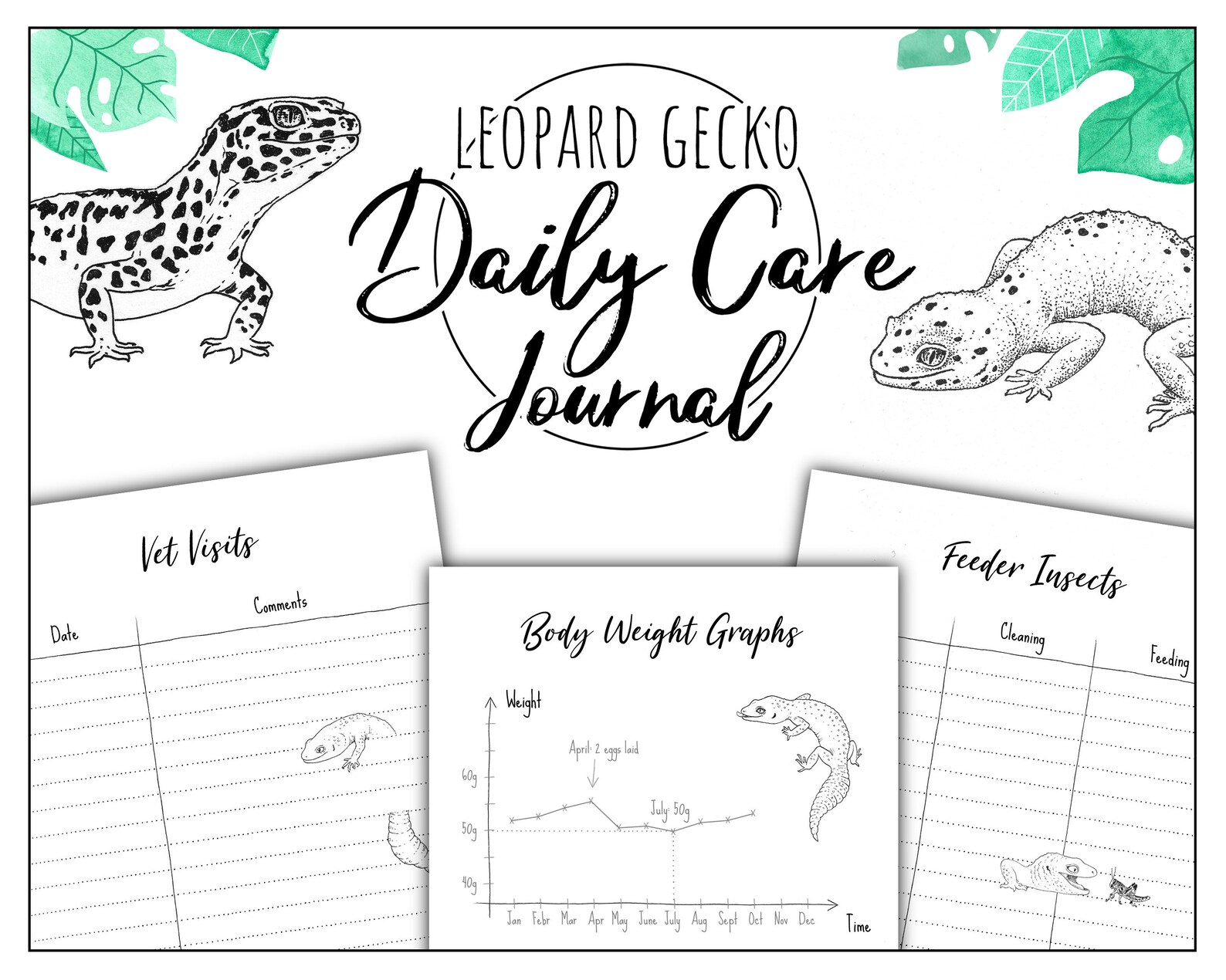 Leopard Gecko Daily Care Journal, Leopard Gecko Supplies, Leopard Gecko ...