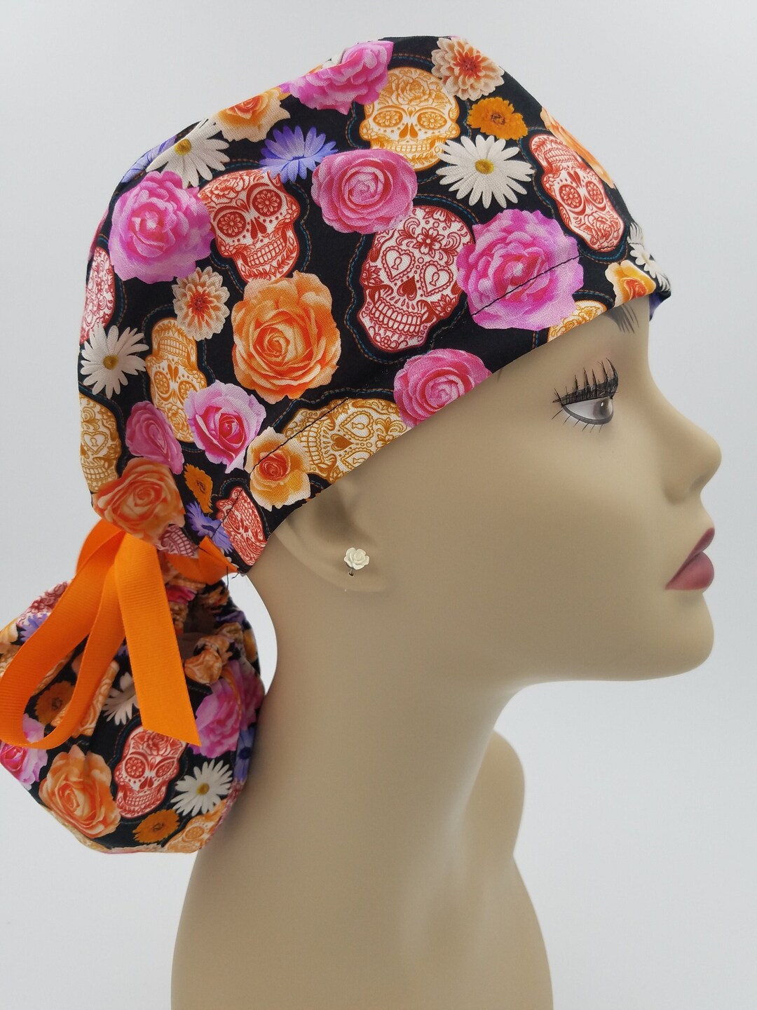 Surgical Cap Ponytail Style-katrina Among Flowers-cotton 100% - Etsy