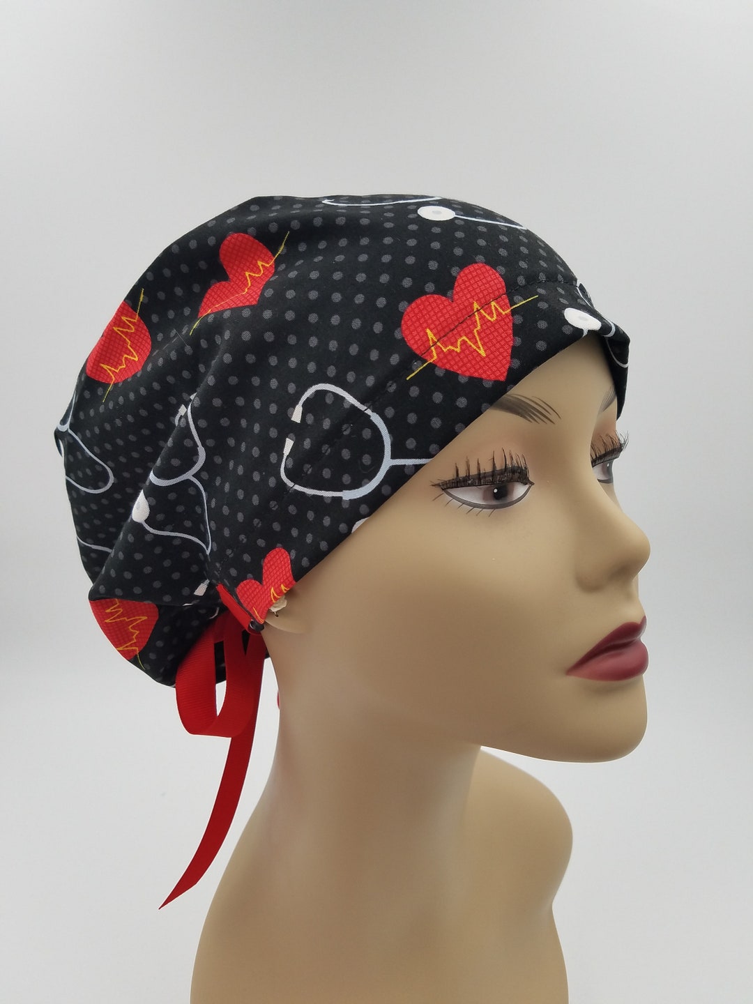 Womens Surgical Scrub Hats Or Scrub Caps Hearts Beats And Stethoscopes