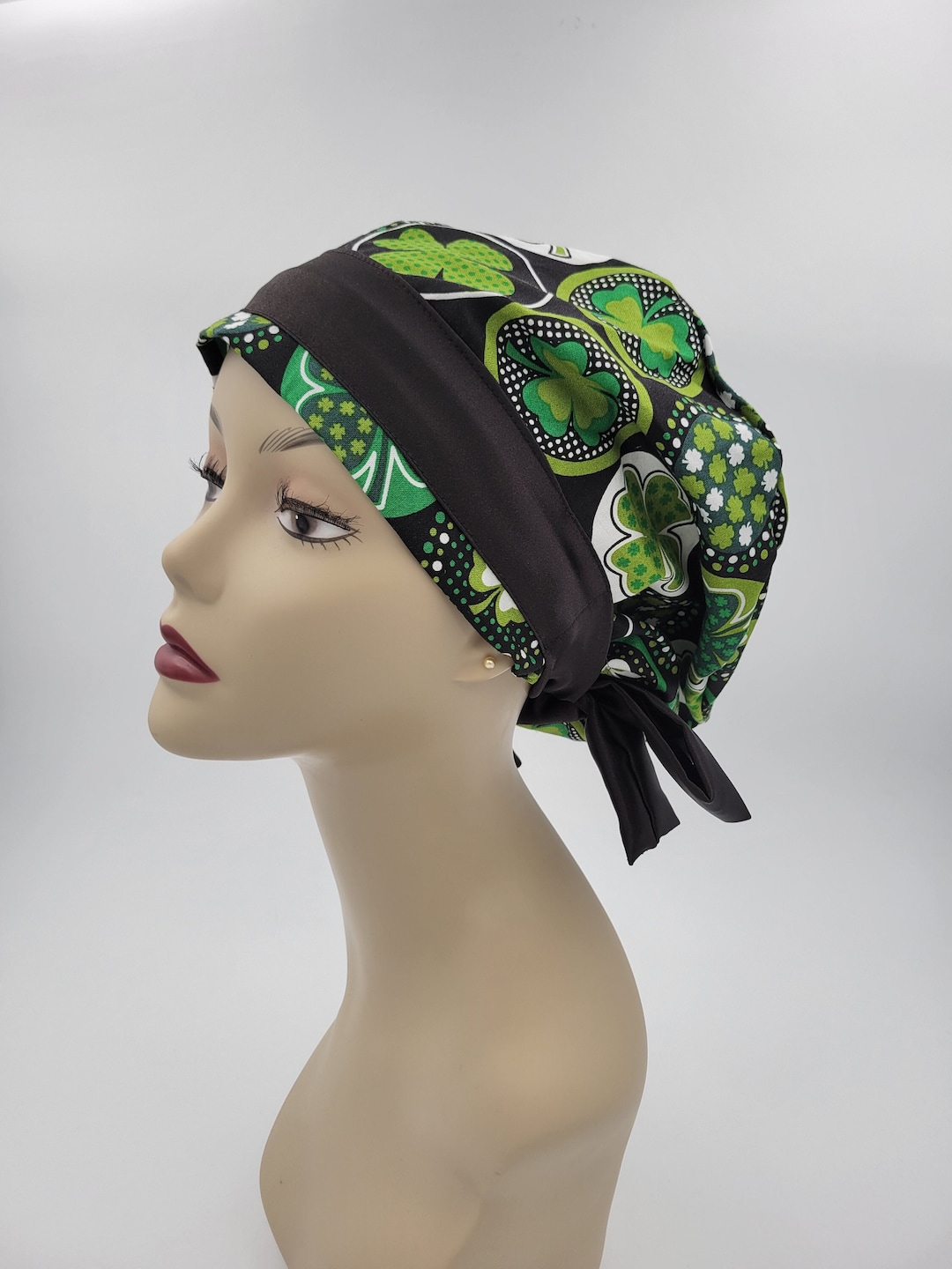 Women's Surgical Scrub Hats, or Scrub Caps- Four Leaves Clover Black ...