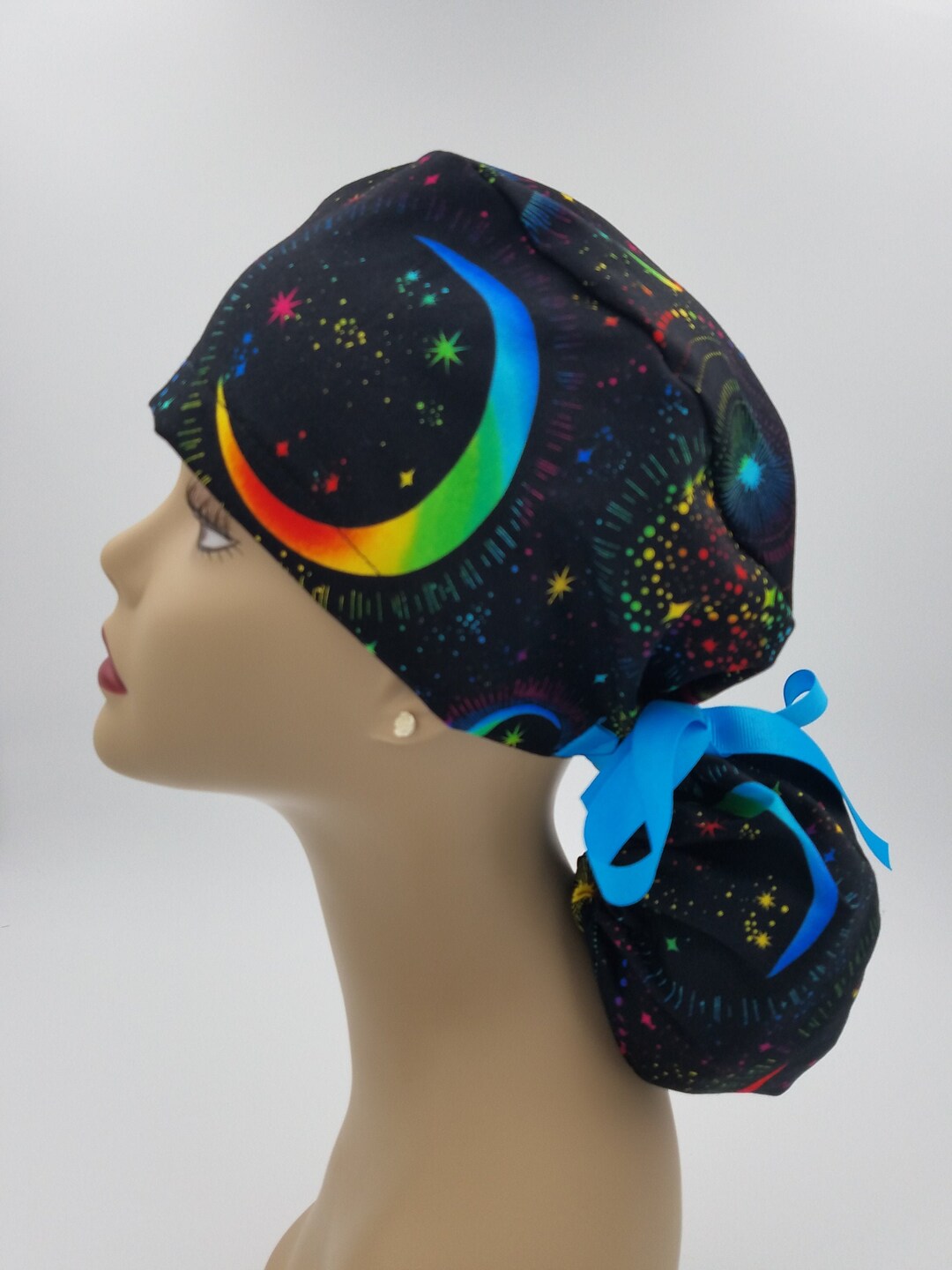 Surgical Cap Ponytail Style- Rainbow Crescent Moon-cotton 100% - Etsy