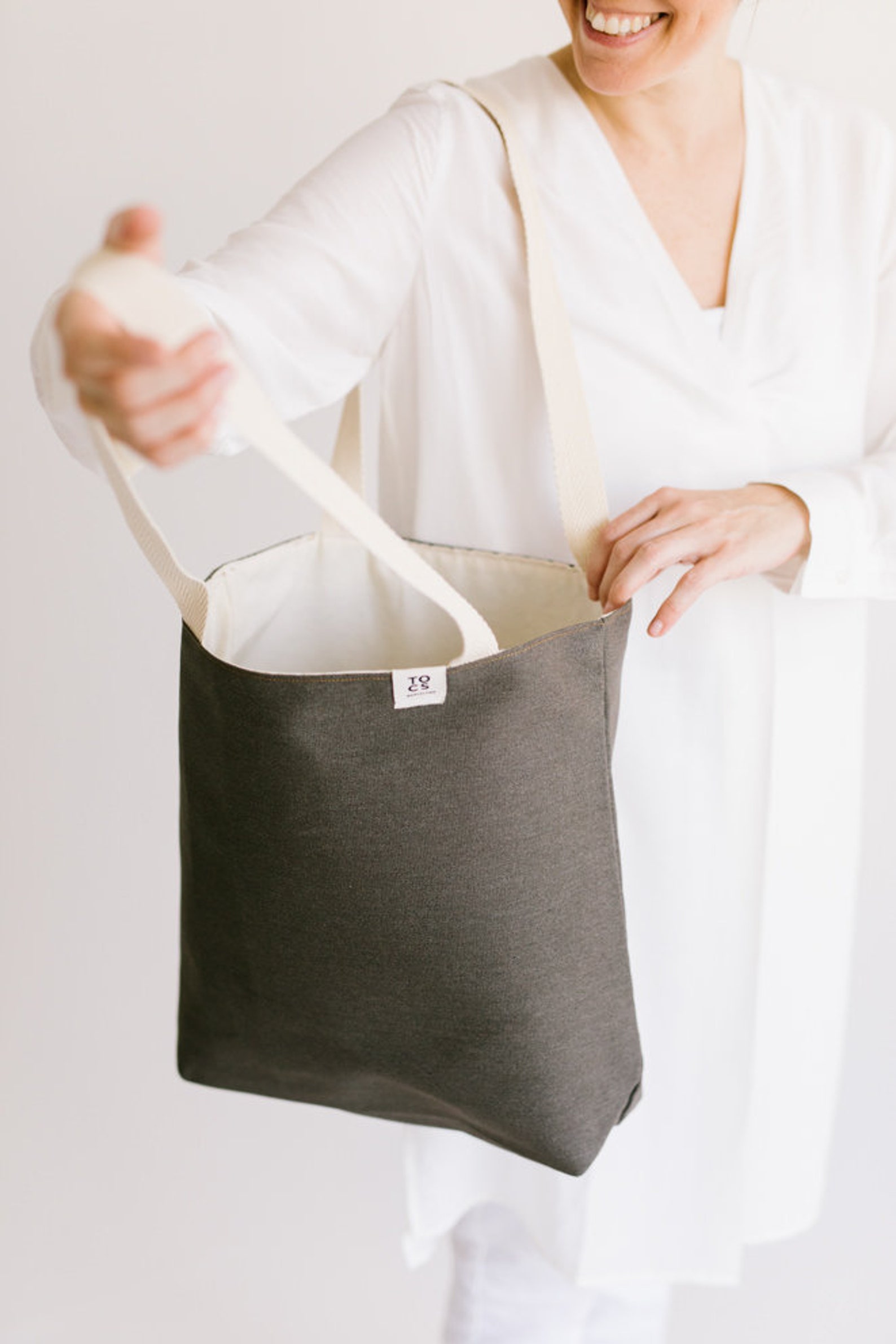 Everyday gray cotton tote bag eco tote bag casual style gray | Etsy