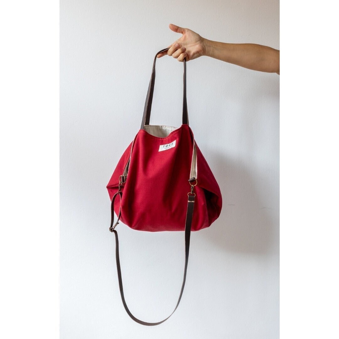 OFFER: Oversize Red Canvas Tote Bag, Red Carryall Canvas Tote, Red ...