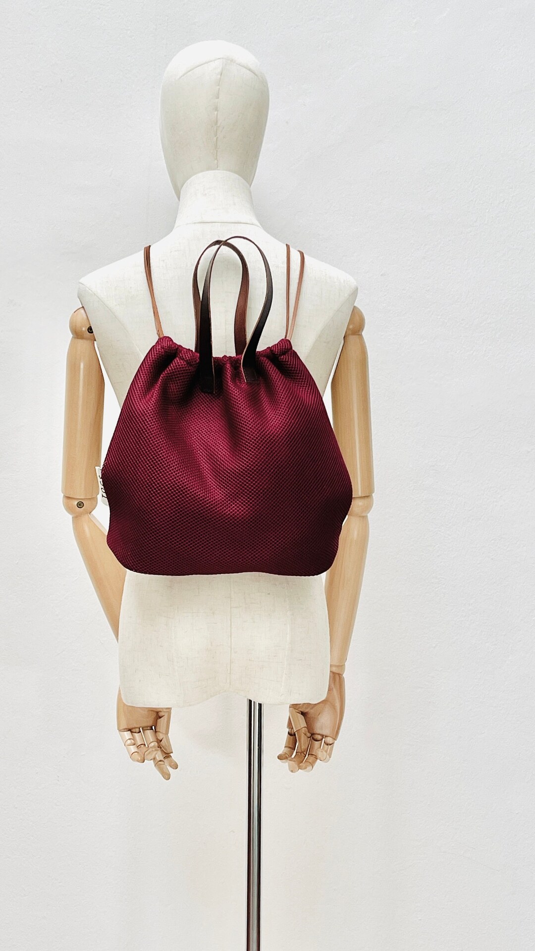 Maroon Backpack, Maroon Fabric Backpack With Leather Handles, Maroon ...