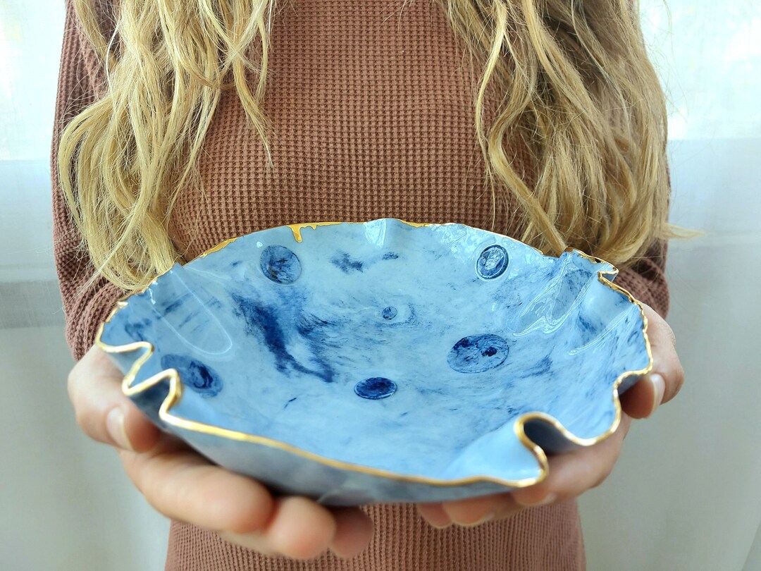Blue Modern Centerpiece, Ceramic Porcelain Plate Decorated With Gold ...
