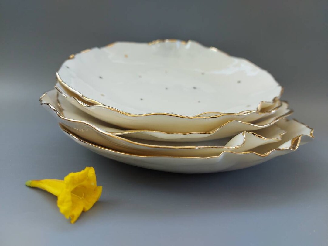Set of Modern Ceramic Serving Plates, Gold Luster(24k), Ceramic ...