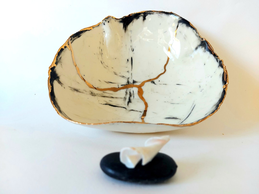 Ceramic Plate Decorated With Gold 24K, Gold Pottery Gift, Black and ...