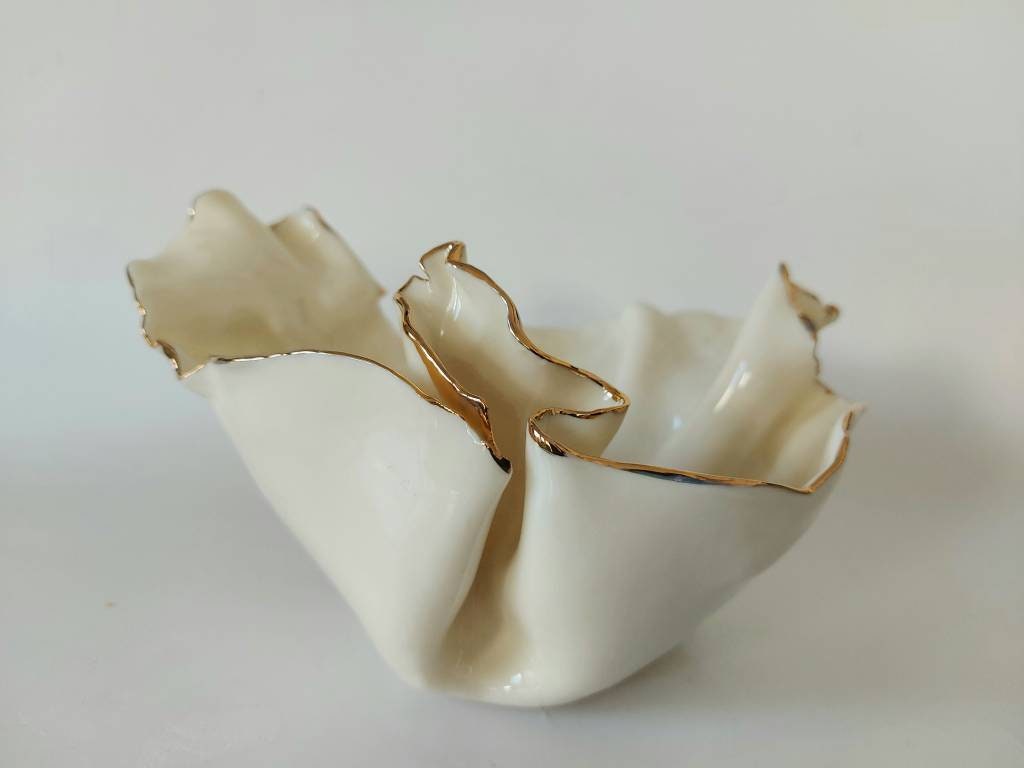 Ceramic Flower Design Bowl White and Gold 24K Organic - Etsy