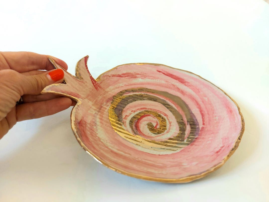 Pomegranate Design Plate, Rosh Hashanah Plate, Pink and Red, Ceramic ...