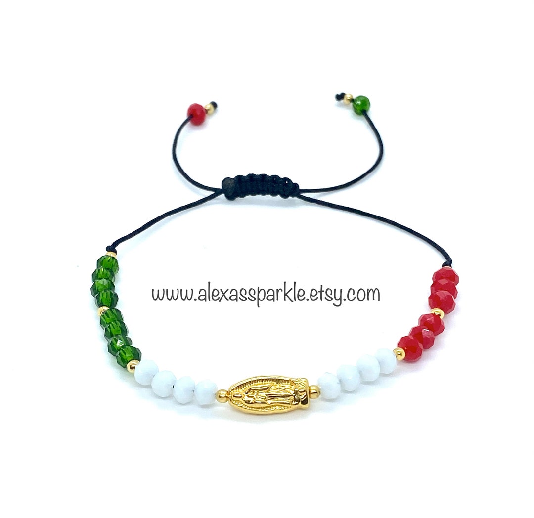 Virgen Guadalupe Mexico Tri-color Crystal Bracelet - Pulsera Mexico Tri ...