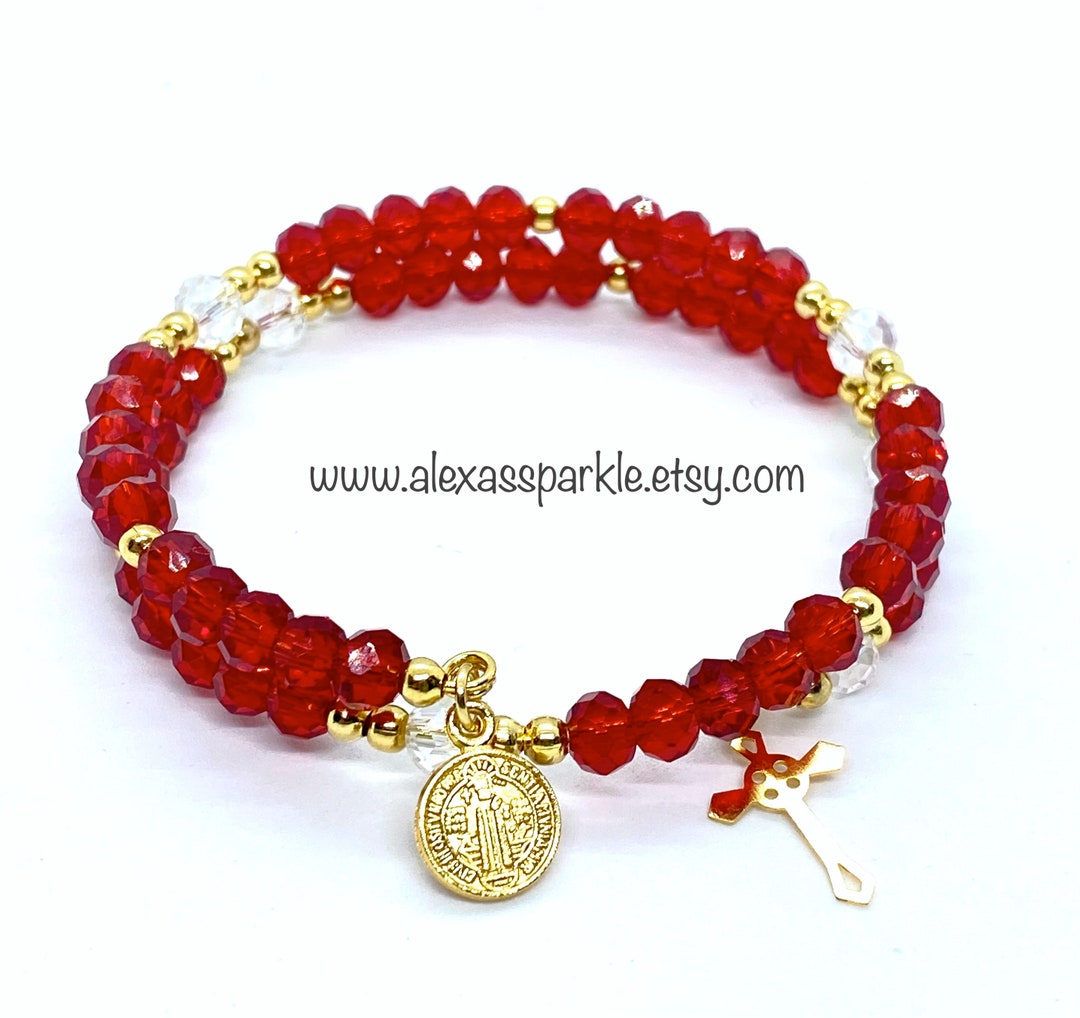Catholic Red Crystal Rosary Bracelets / Pulseras Rosario Catolico Rojo ...