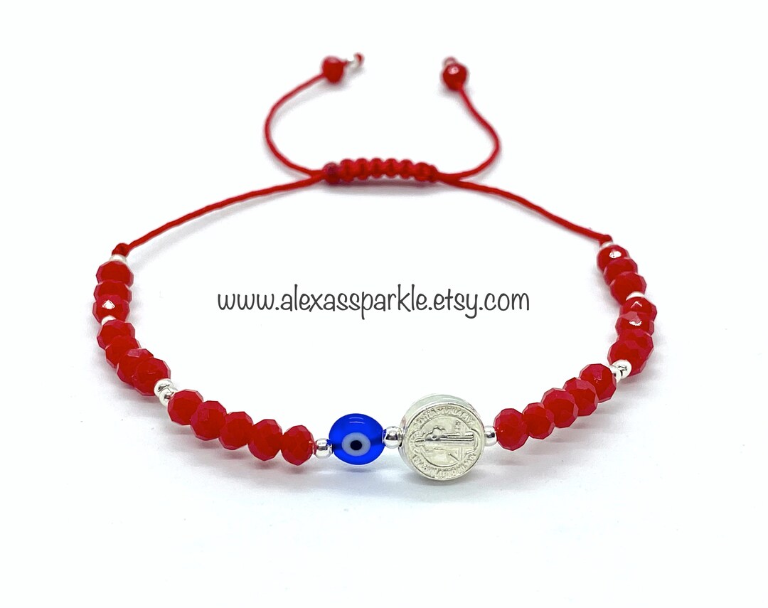 Saint Benedict Evil Eye Bracelet: Red Crystal, Silver Protection - Etsy