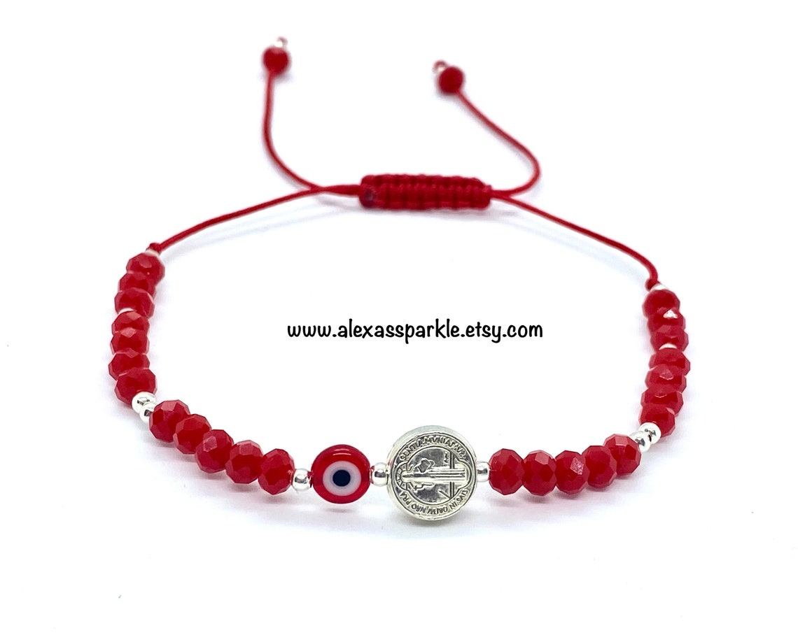 Saint Benedict Evil Eye Bracelet: Red Crystal, Silver Protection - Etsy