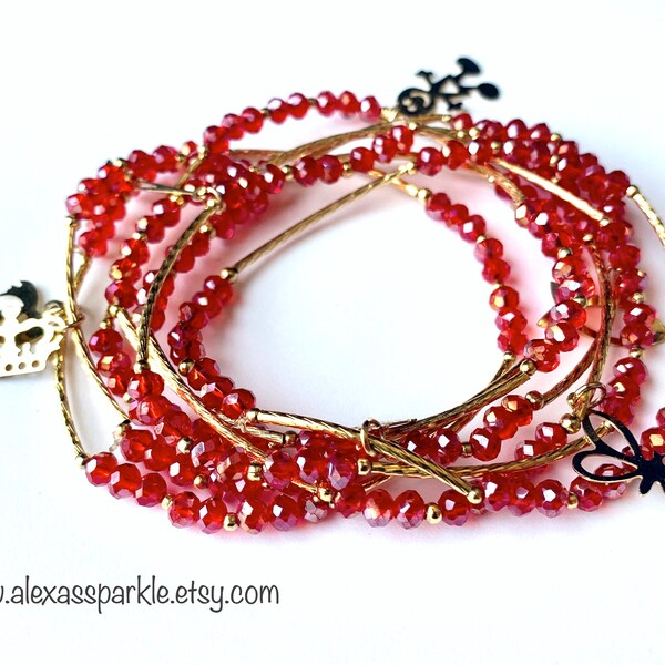 Red Beaded Bracelet - Etsy