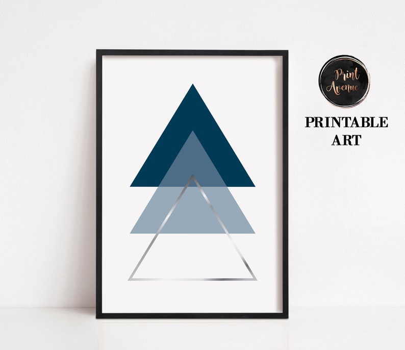 Navy Triangle Print Scandinavian Print Triangle Art Navy | Etsy