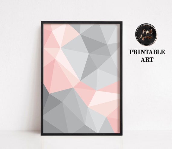 Geometric Printable Poster Large Print Grey & Blush Print | Etsy