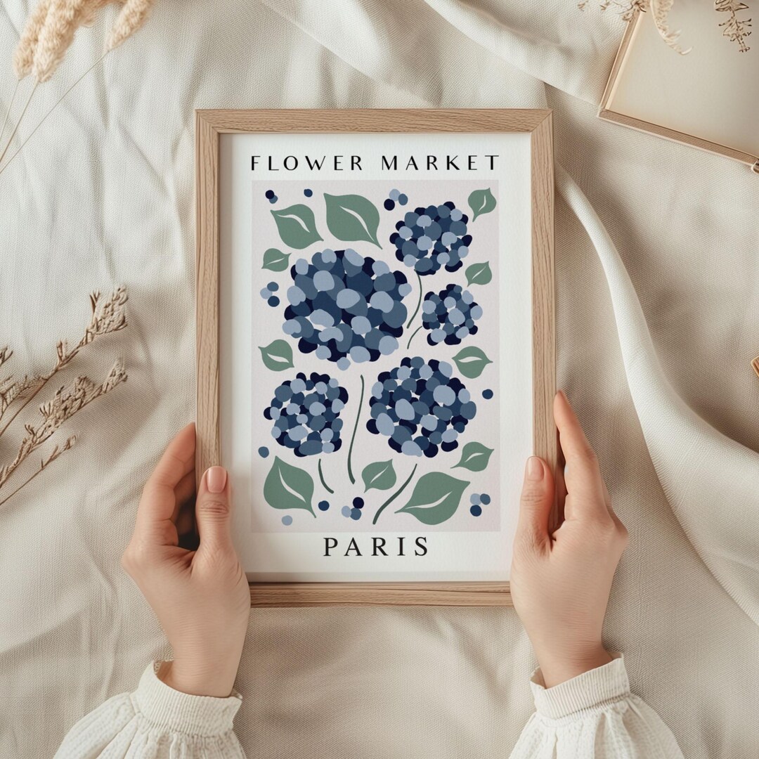 Navy Blue Flower Print - Digital Download, Printable Vintage Hydrangae ...
