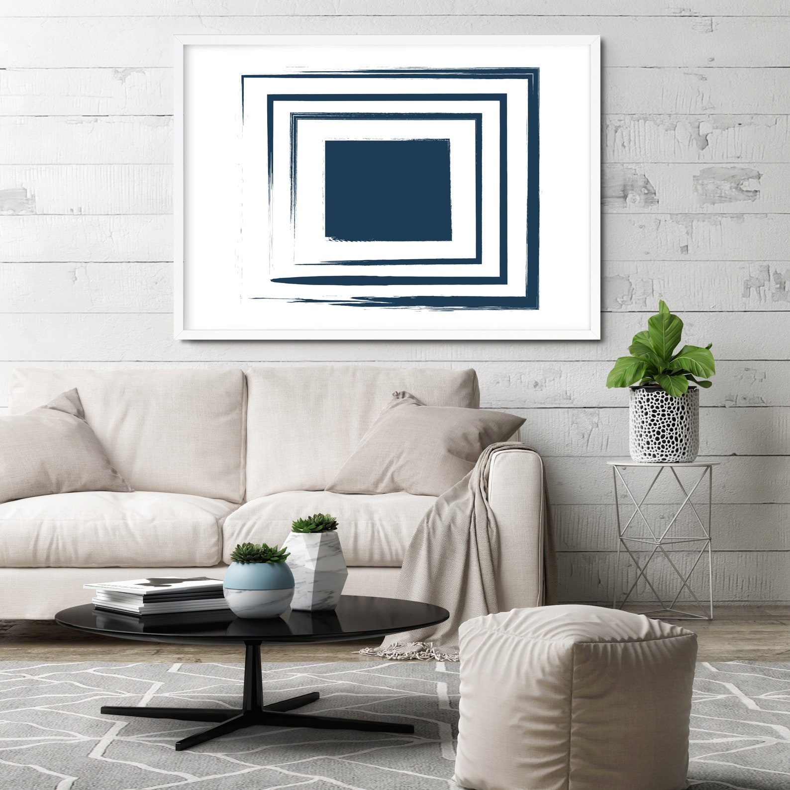 Navy Digital Print Abstract Art Geometric Print Paintbrush | Etsy