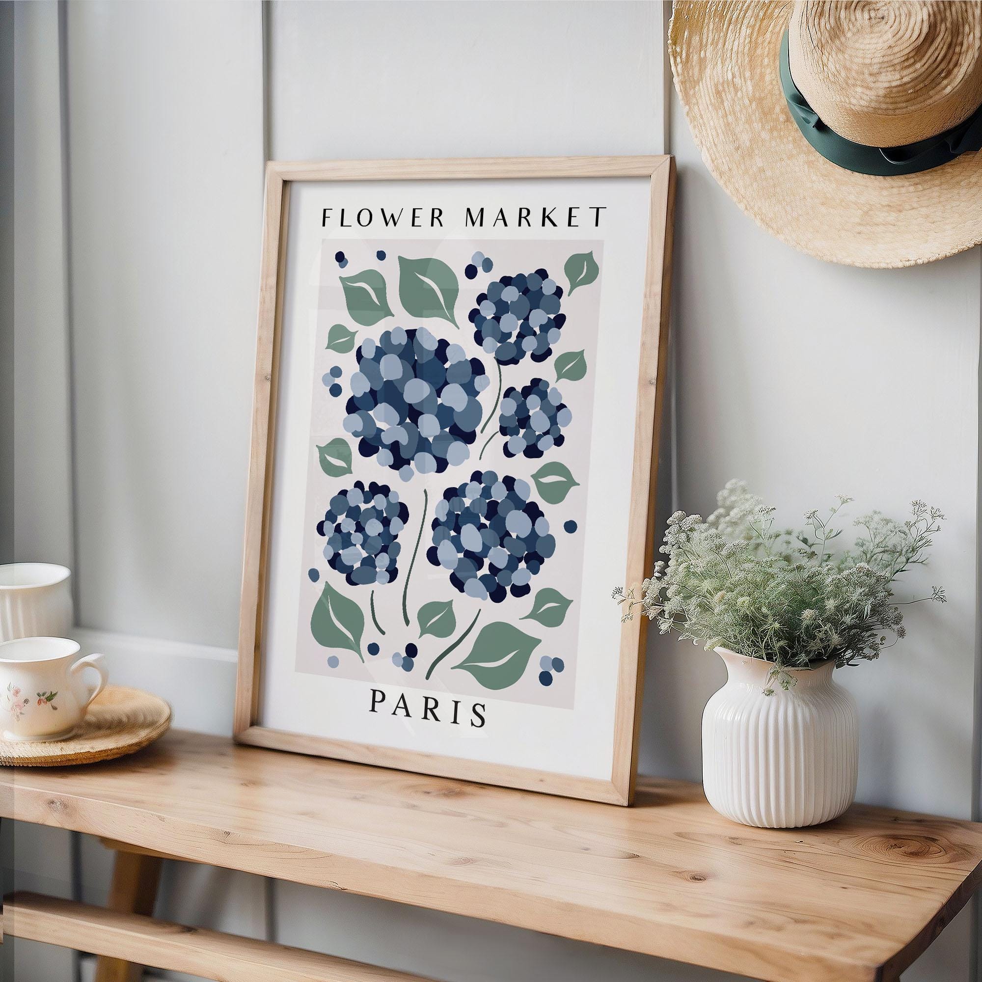 Navy Blue Flower Print - Digital Download, Printable Vintage Hydrangae ...