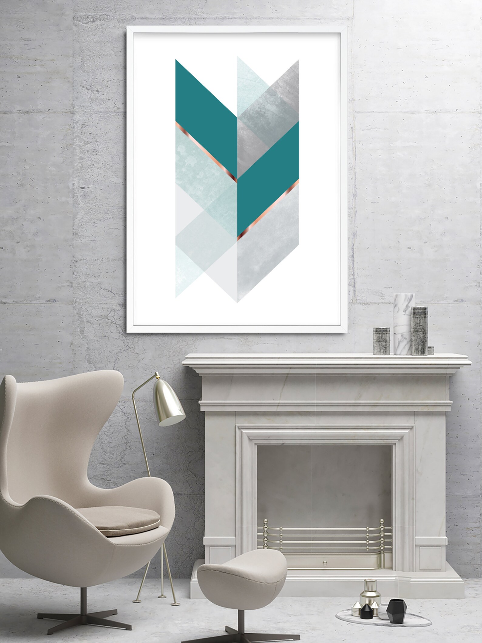 Teal Chevron Art Geometric Print Rose Gold Art Teal Print | Etsy