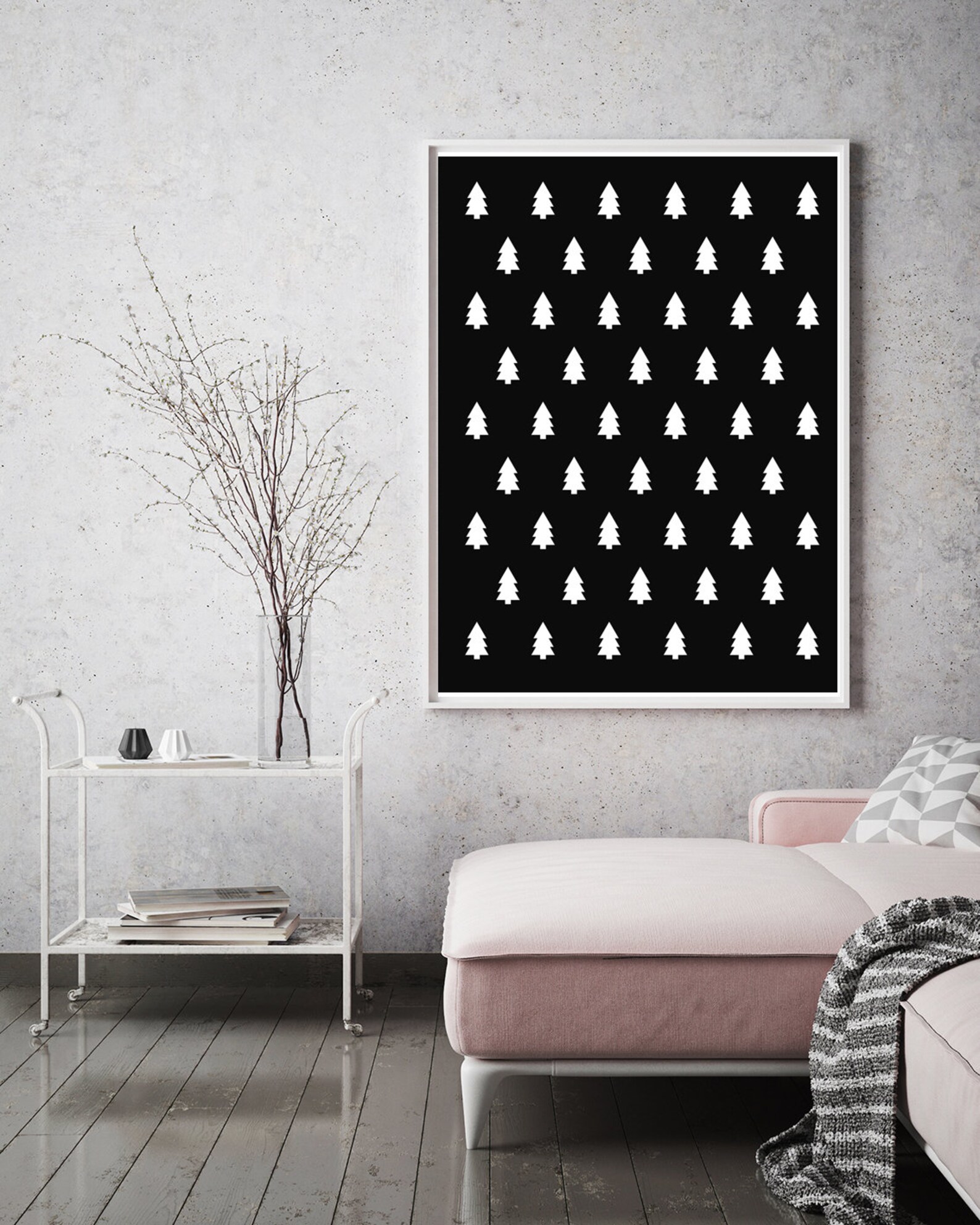 Black & White Scandinavian Tree Art Minimalist Print | Etsy