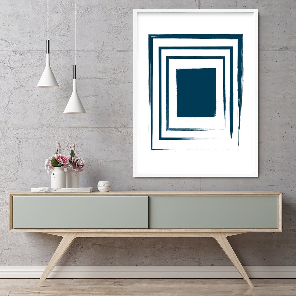 Navy Digital Print Abstract Art Geometric Print Paintbrush | Etsy